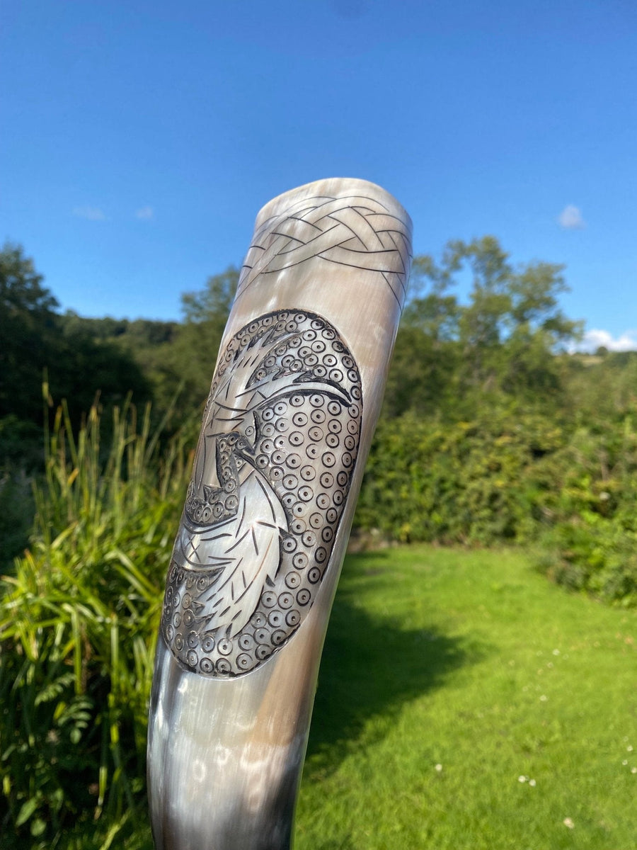 Viking Drinking Horn - Carved with Odins Ravens – Bushman Survival